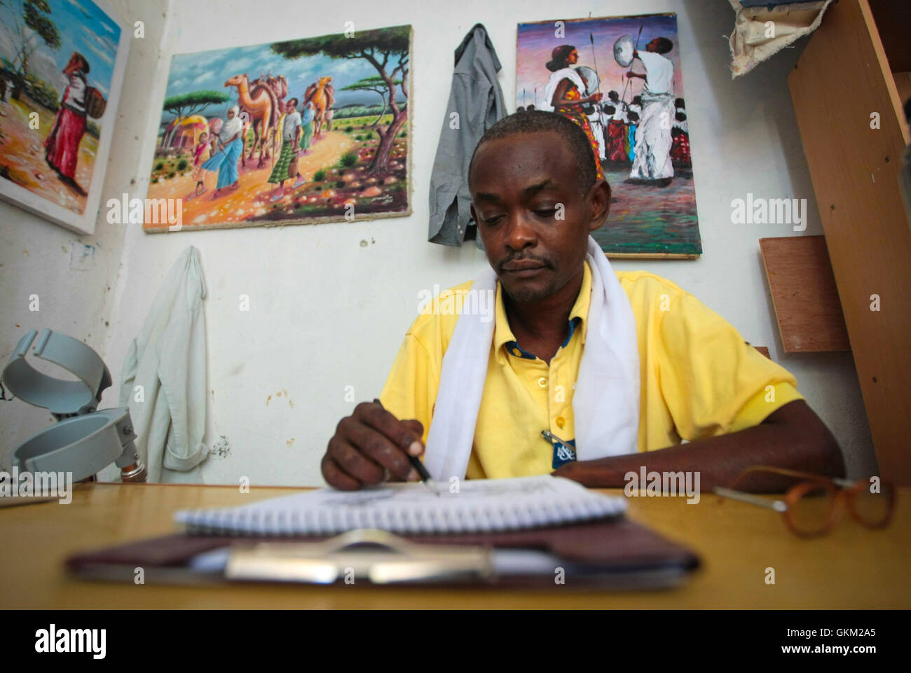 Somali artist Abdullahi 'Alif' Yarisow works at the Centre for Research ...