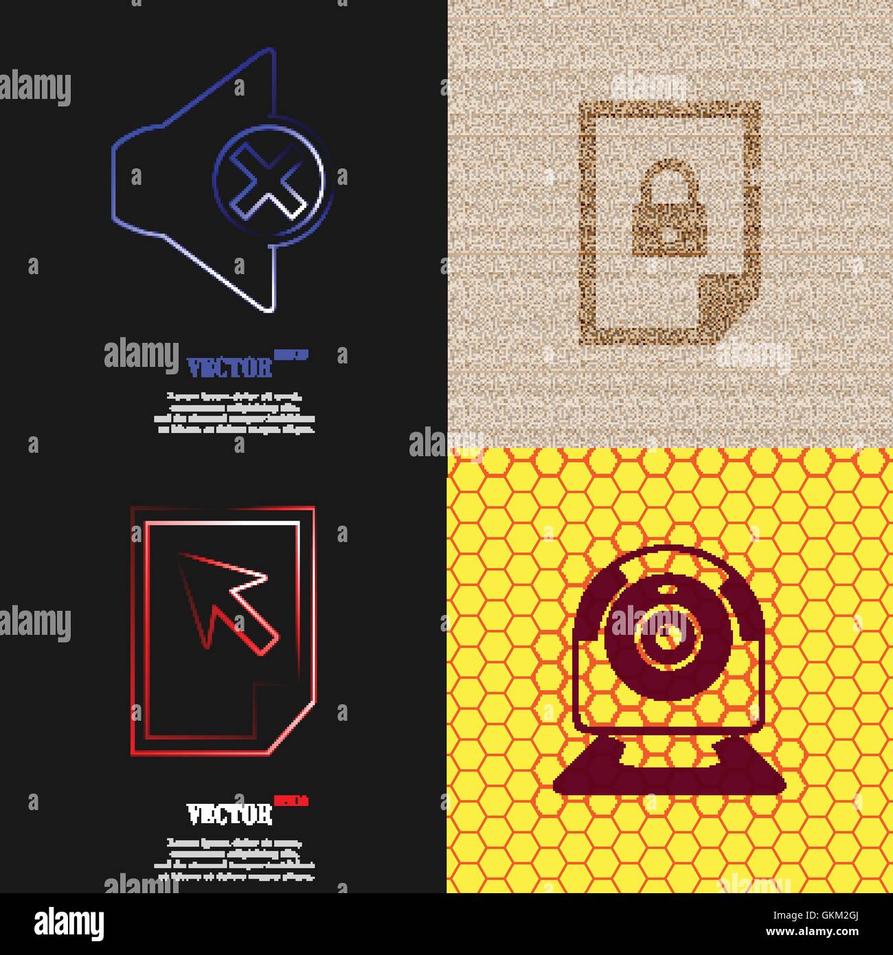 Set of abstract backgrounds with different web icons Stock Vector Image ...