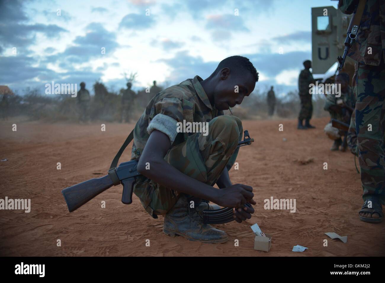 On February 23, a Somali National Army (SNA) soldier prepares his ...