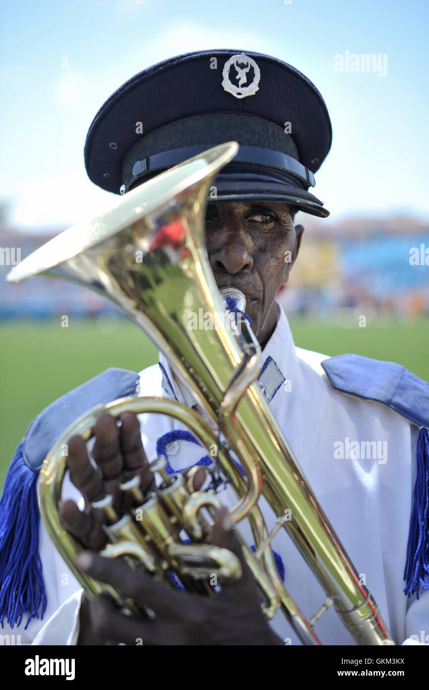 A band performs at Konis Stadium in Mogadishu, Somalia, on July 1 to ...