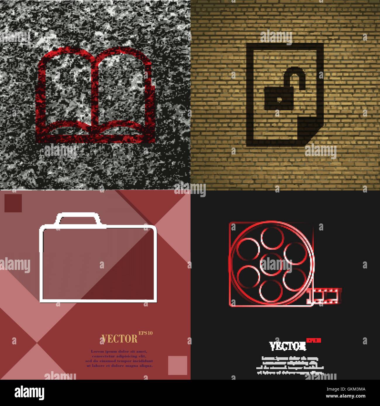 Set of abstract backgrounds with different web icons Stock Vector Image ...