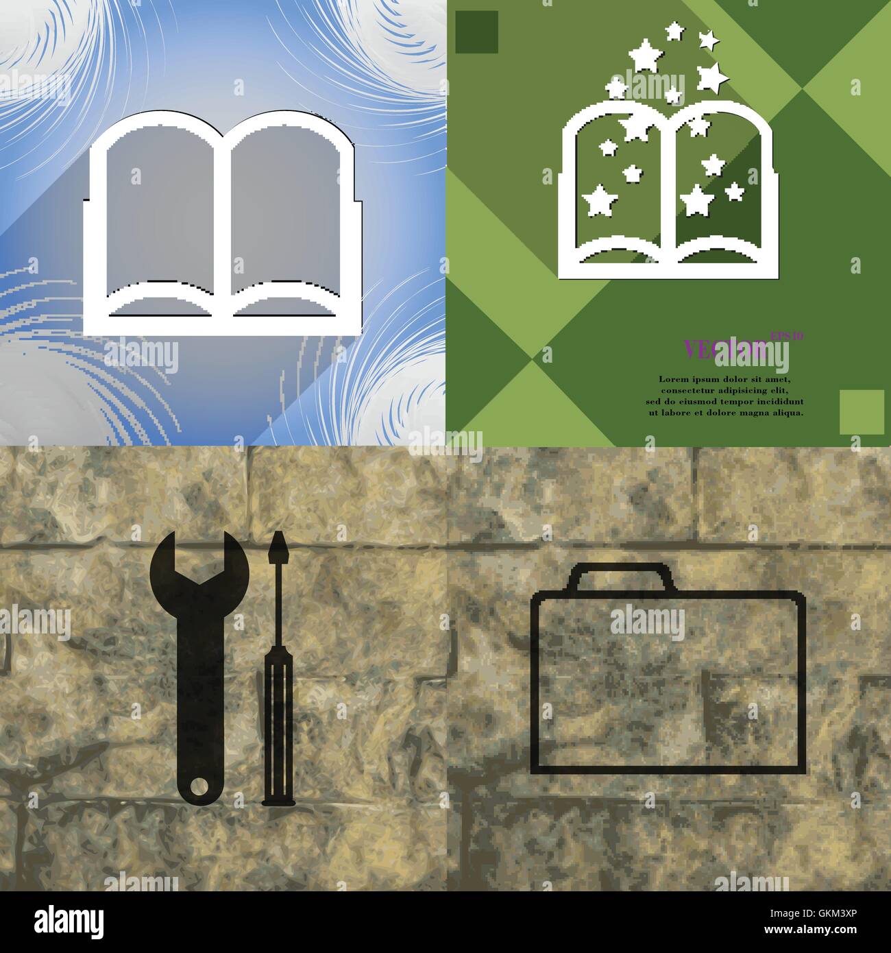 Set of abstract backgrounds with different web icons Stock Vector Image ...