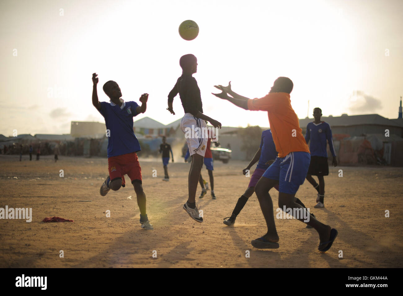 On August 19, children played football near an IDP camp in Mogadishu ...