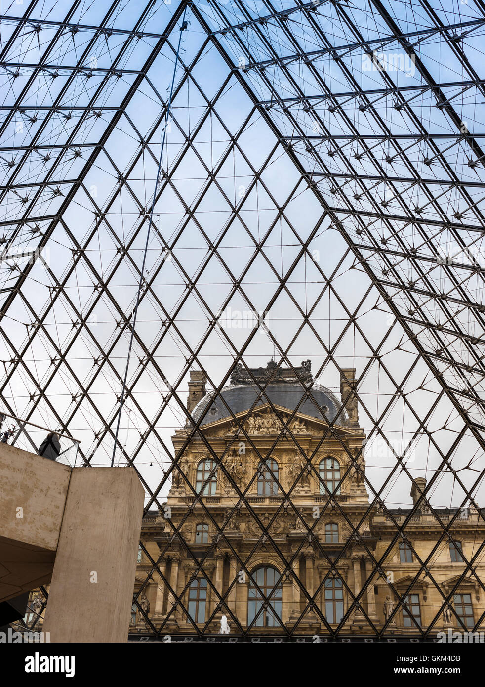 Louvre Pyramid from inside, Louvre Museum, Paris, France Stock Photo ...