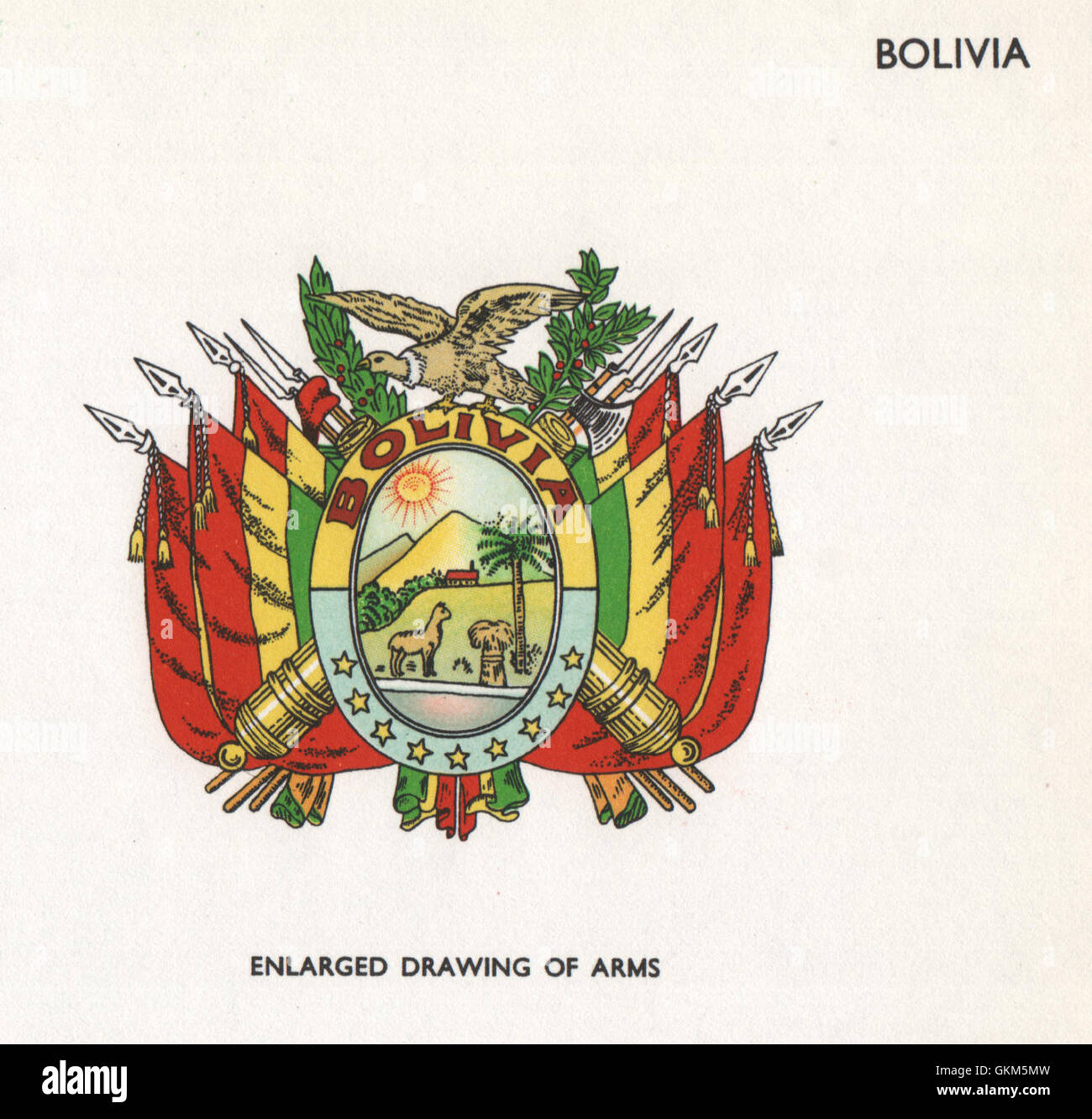 BOLIVIA FLAGS. Arms, vintage print 1958 Stock Photo - Alamy