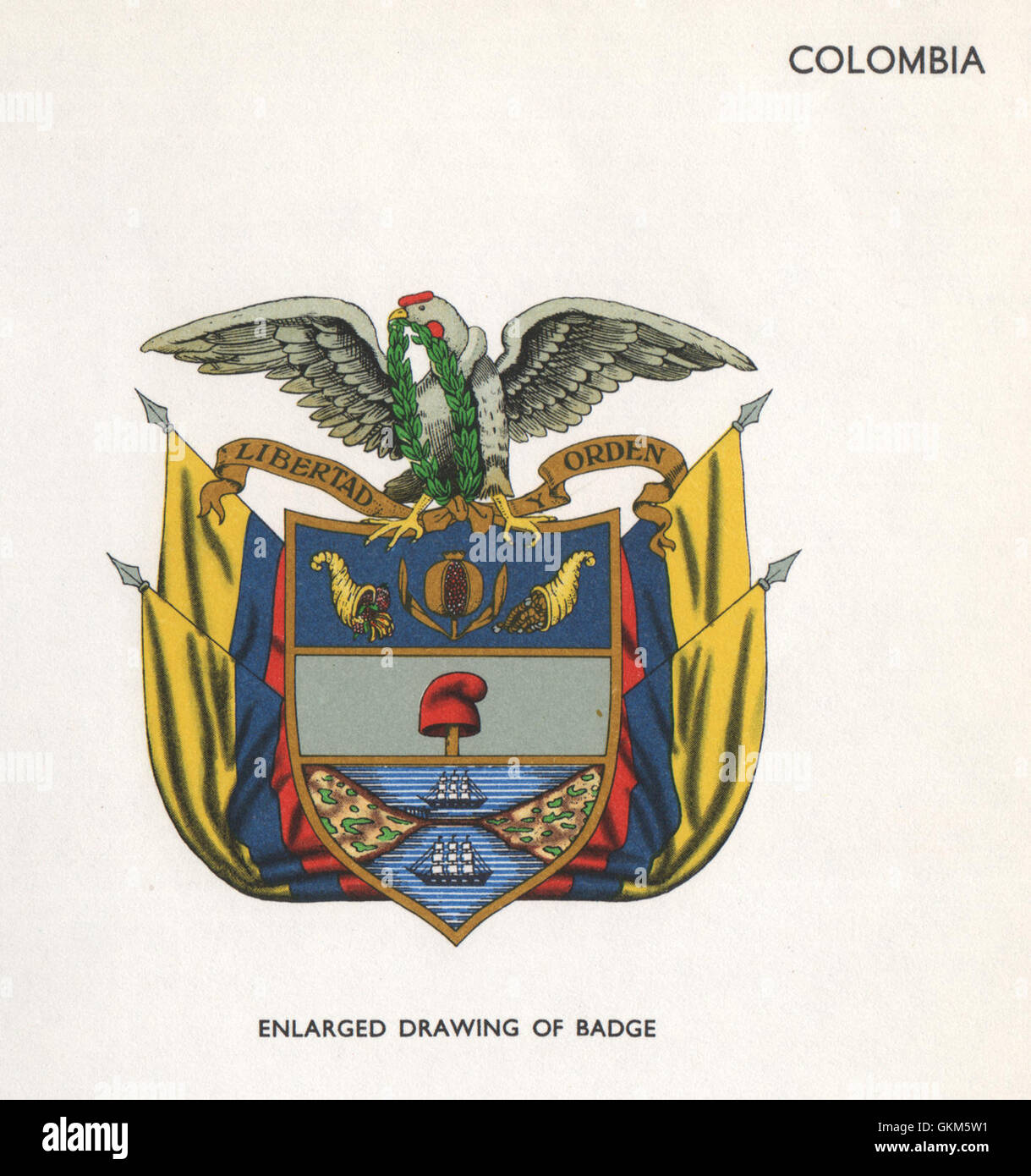 COLOMBIA FLAGS. Badge, vintage print 1958 Stock Photo - Alamy