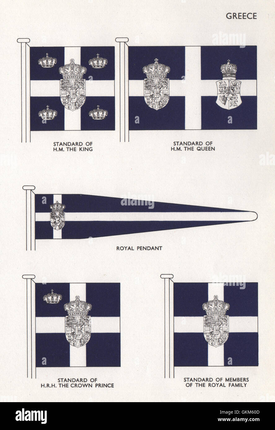 GREECE ROYAL FAMILY STANDARDS FLAGS HM King/Queen HRH Crown Prince ...