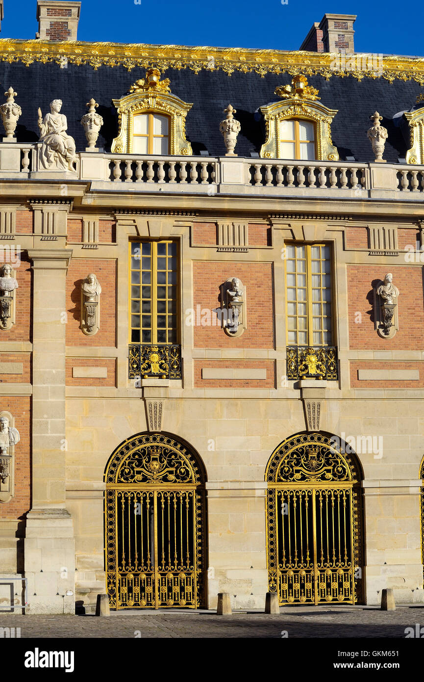 Castle of Versailles, architectural detail and gilding of the facade ...