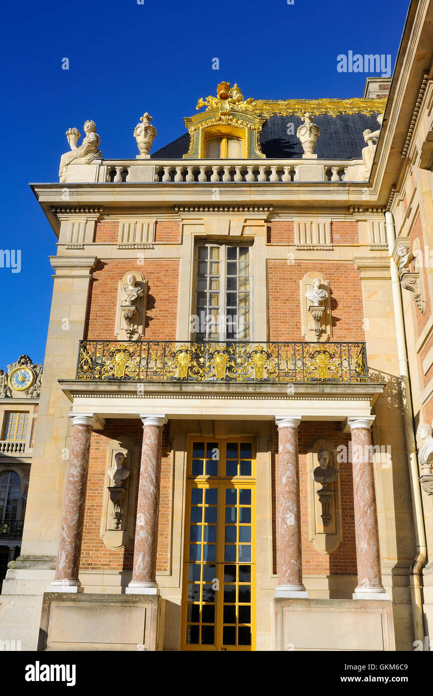 Castle of Versailles, architectural detail and gilding of the facade ...