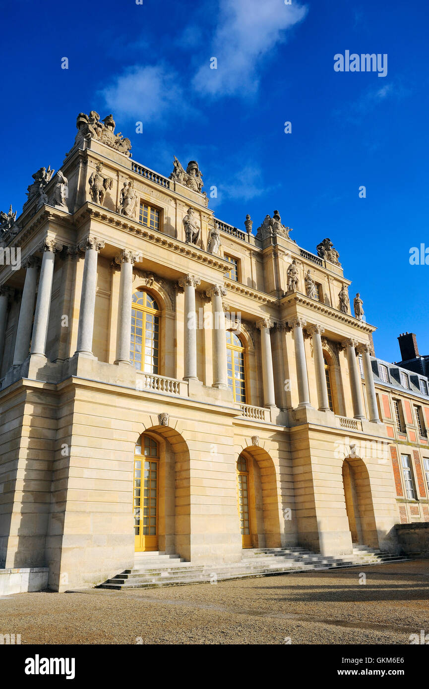 Castle of Versailles, architectural detail and gilding of the facade ...