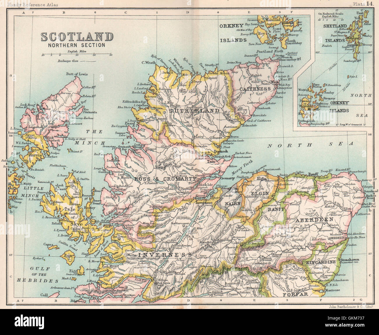 Scotland Northern Section. Highlands. BARTHOLOMEW, 1904 antique map ...