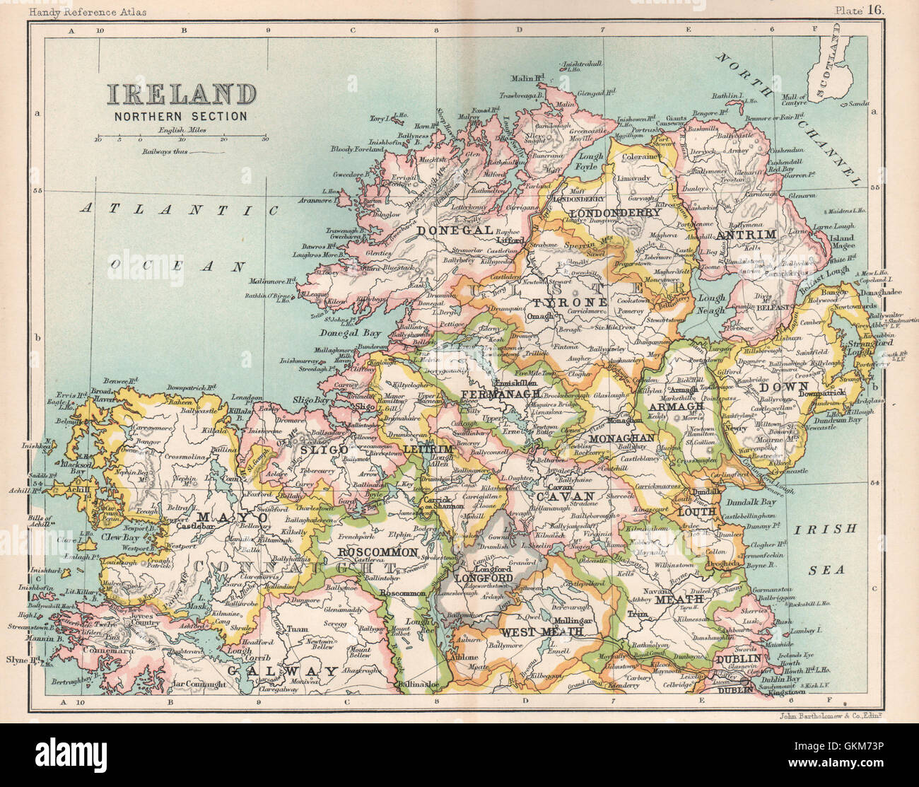 Ireland Northern Section. BARTHOLOMEW, 1904 antique map Stock Photo - Alamy