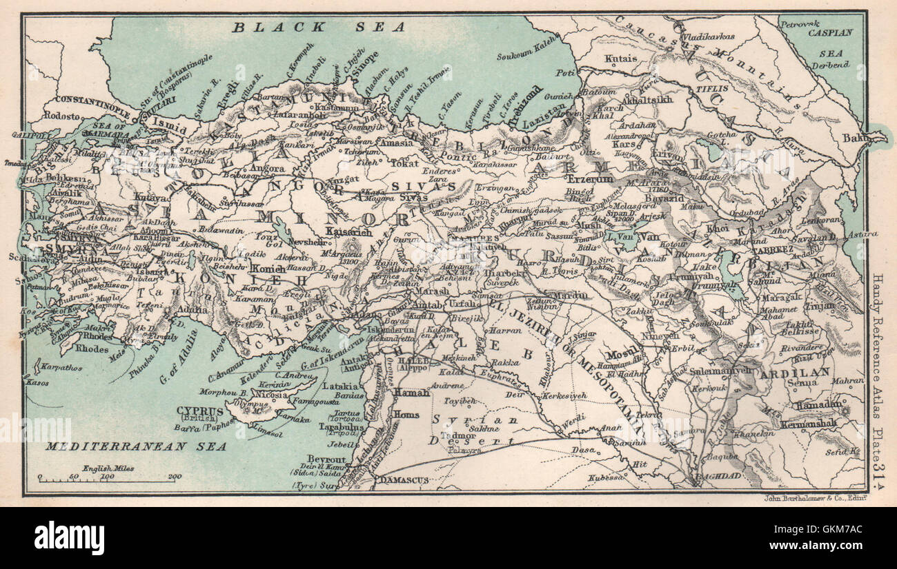 Asia Minor. Turkey Armenia Kurdistan. BARTHOLOMEW, 1904 antique map ...