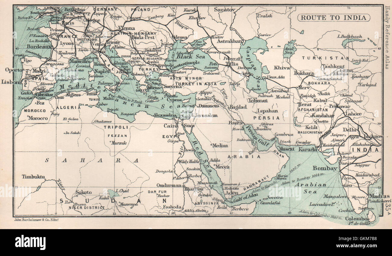 Routes to India from UK. British India. BARTHOLOMEW, 1904 antique map ...