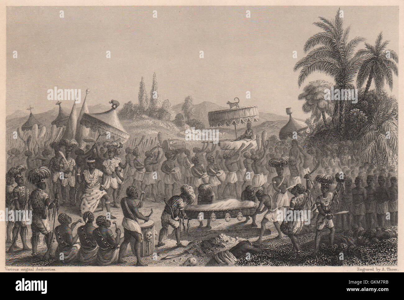 Rites at funeral of Ashanti Chief. Fetishism. Ghana, antique print 1840 ...