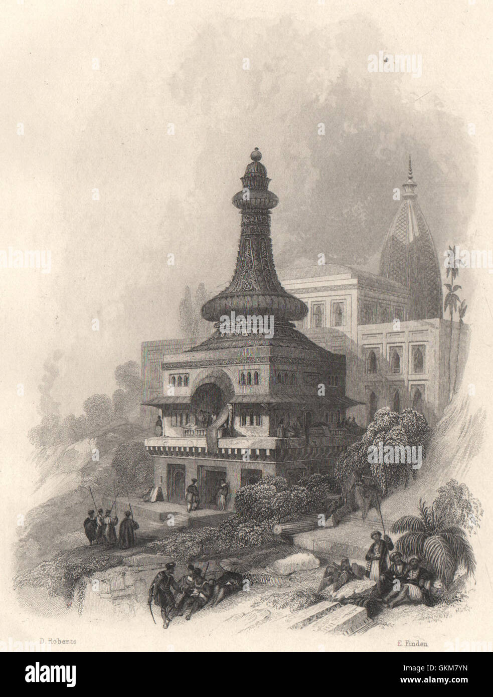 Daksheswara Mahadev Temple, Kankhal, India, antique print 1840 Stock ...