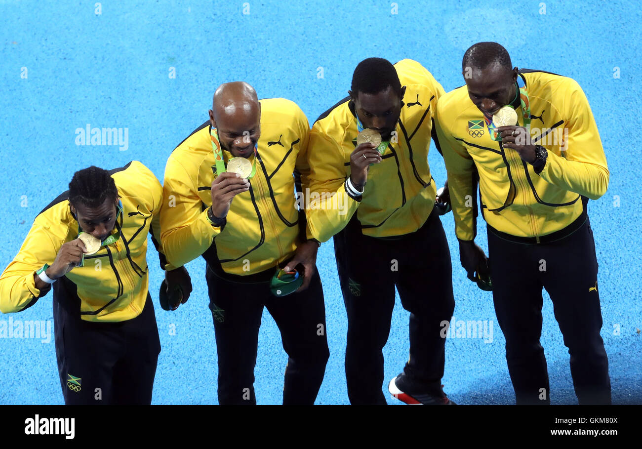 Jamaica's (left-right) Johan Blake, Asafa Powell, Nickel Ashmeade and ...