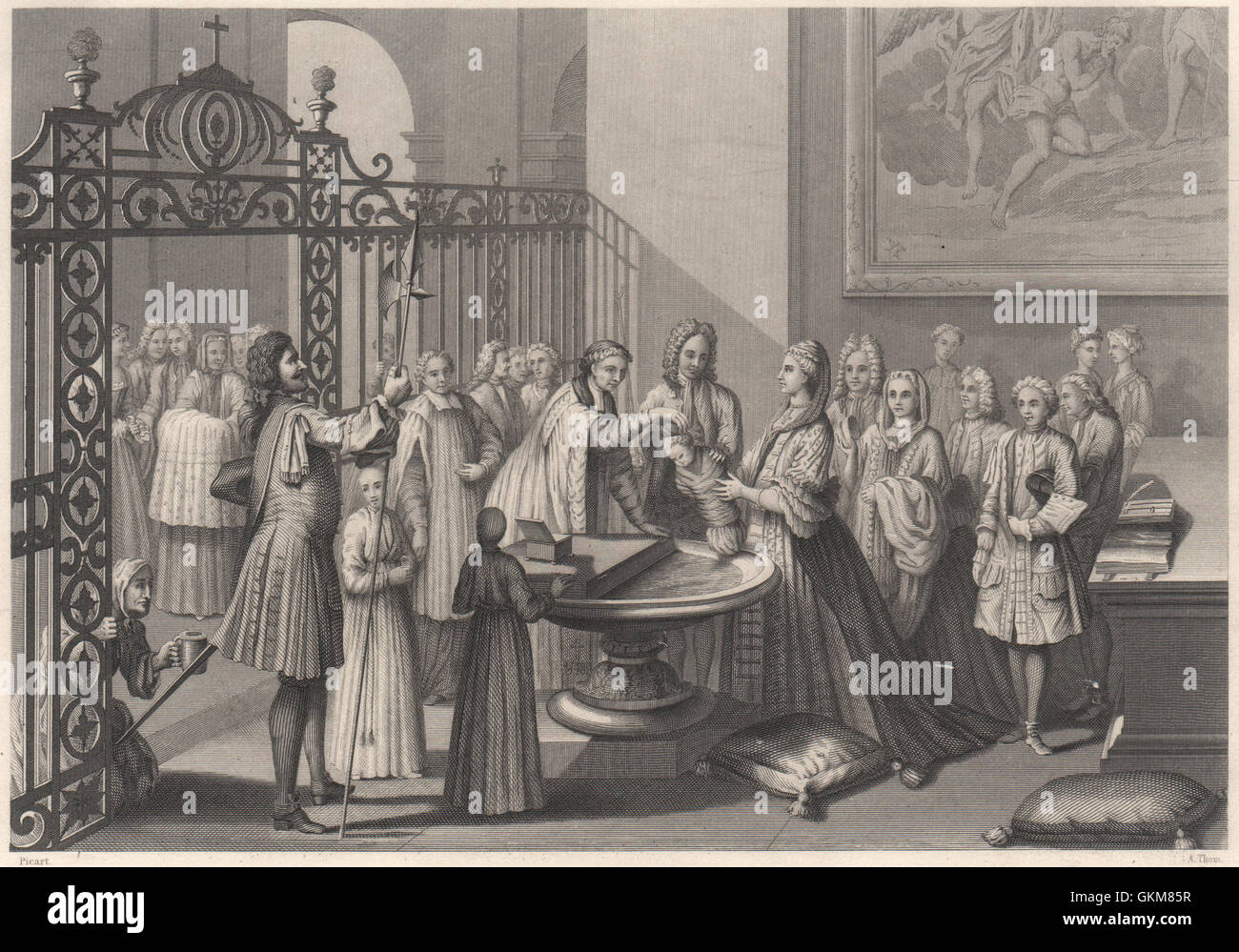 Baptism according to the Church of Rome. Catholicism, antique print ...