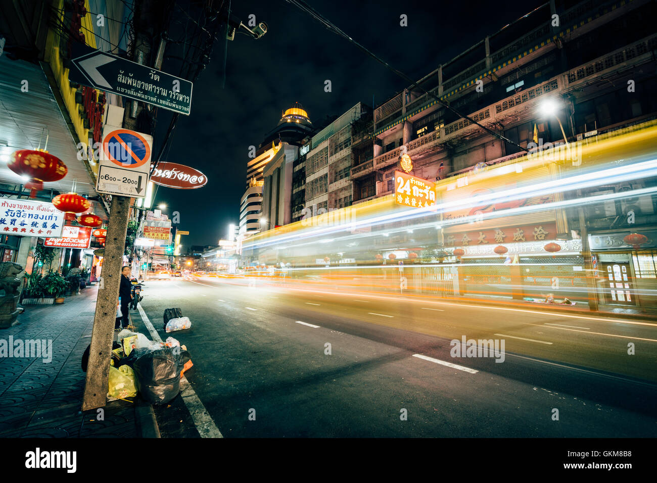 Neon lights and traffic on Yaowarat Road at night, in Chinatown, Bangkok, Thailand Stock Photo ...