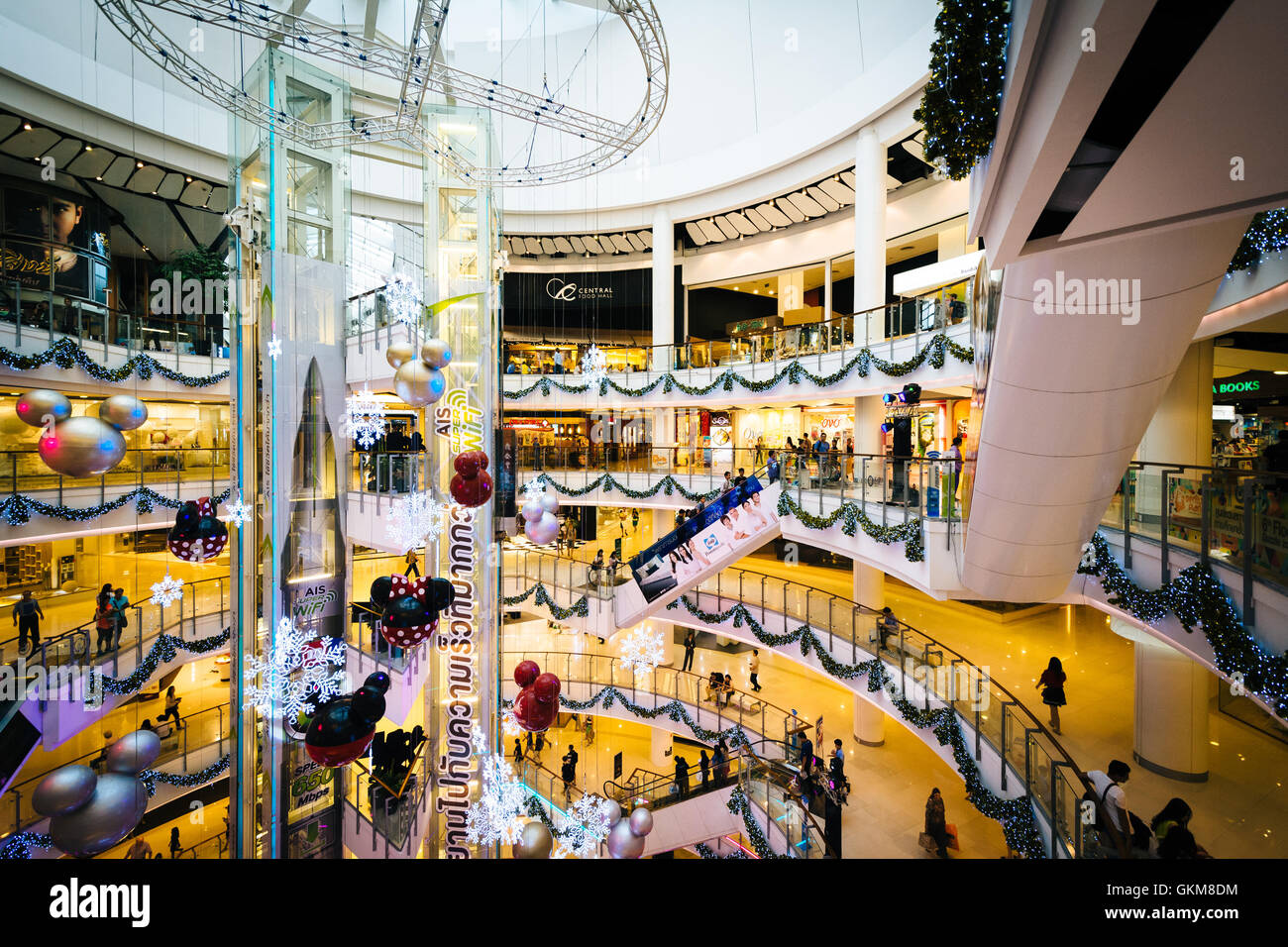 The interior of the CentralWorld Mall, at Siam, in Bangkok, Thailand ...