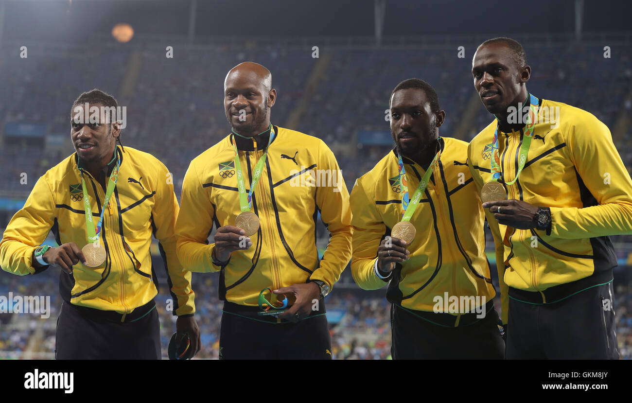 (From left to right) Jamaica's Yohan Blake, Asafa Powell, Nickel ...