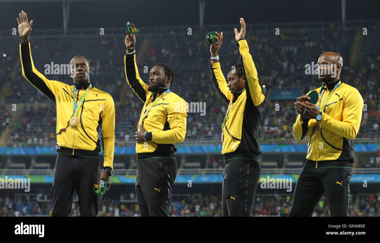 (From left to right) Jamaica's Usain Bolt, Nickel Ashmeade, Yohan Blake ...