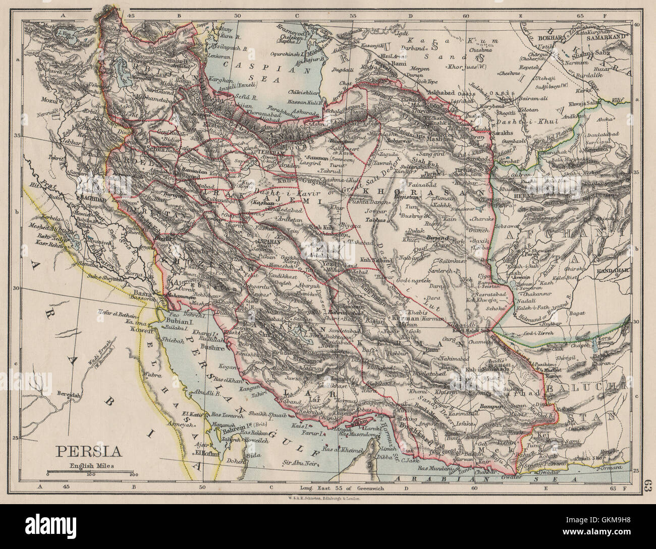 PERSIA. Showing provinces. Iran. Persian Gulf. Bushire. JOHNSTON, 1900 map Stock Photo - Alamy
