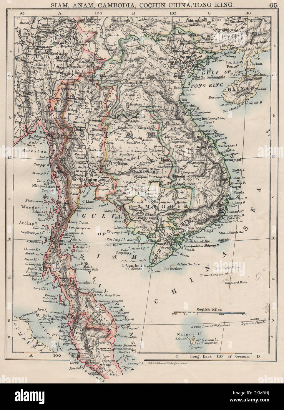 INDOCHINA.Siam with British & French spheres. Burma Cambodia Anam ...