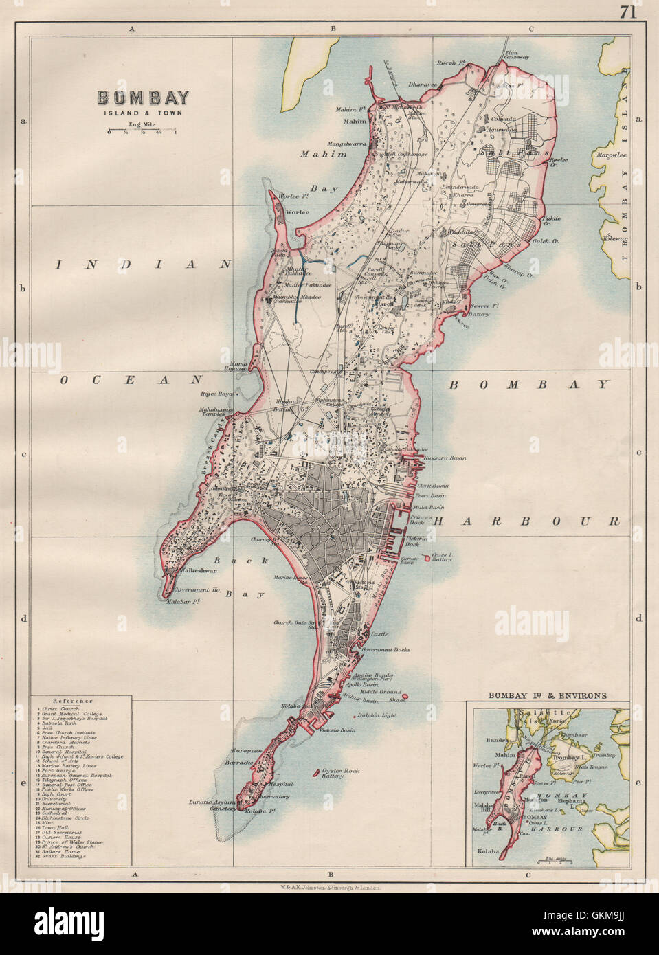BOMBAY ISLAND. City connected by Zion causeway. Mumbai. JOHNSTON, 1900 ...