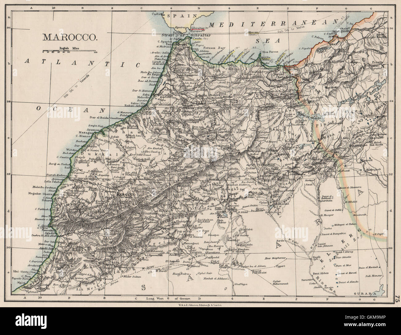 MOROCCO. Showing Atlas mountains rivers towns. Marrakech. JOHNSTON ...