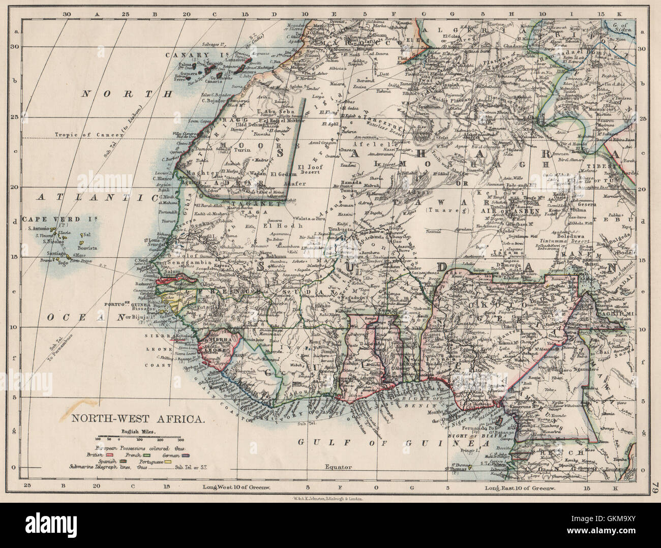 COLONIAL WEST AFRICA. Tribal areas. Caravan routes. Niger Coast Prot ...