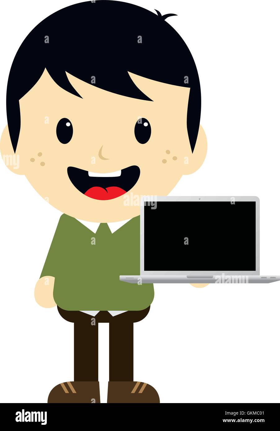 adorable boy with laptop cartoon character Stock Vector Image & Art - Alamy