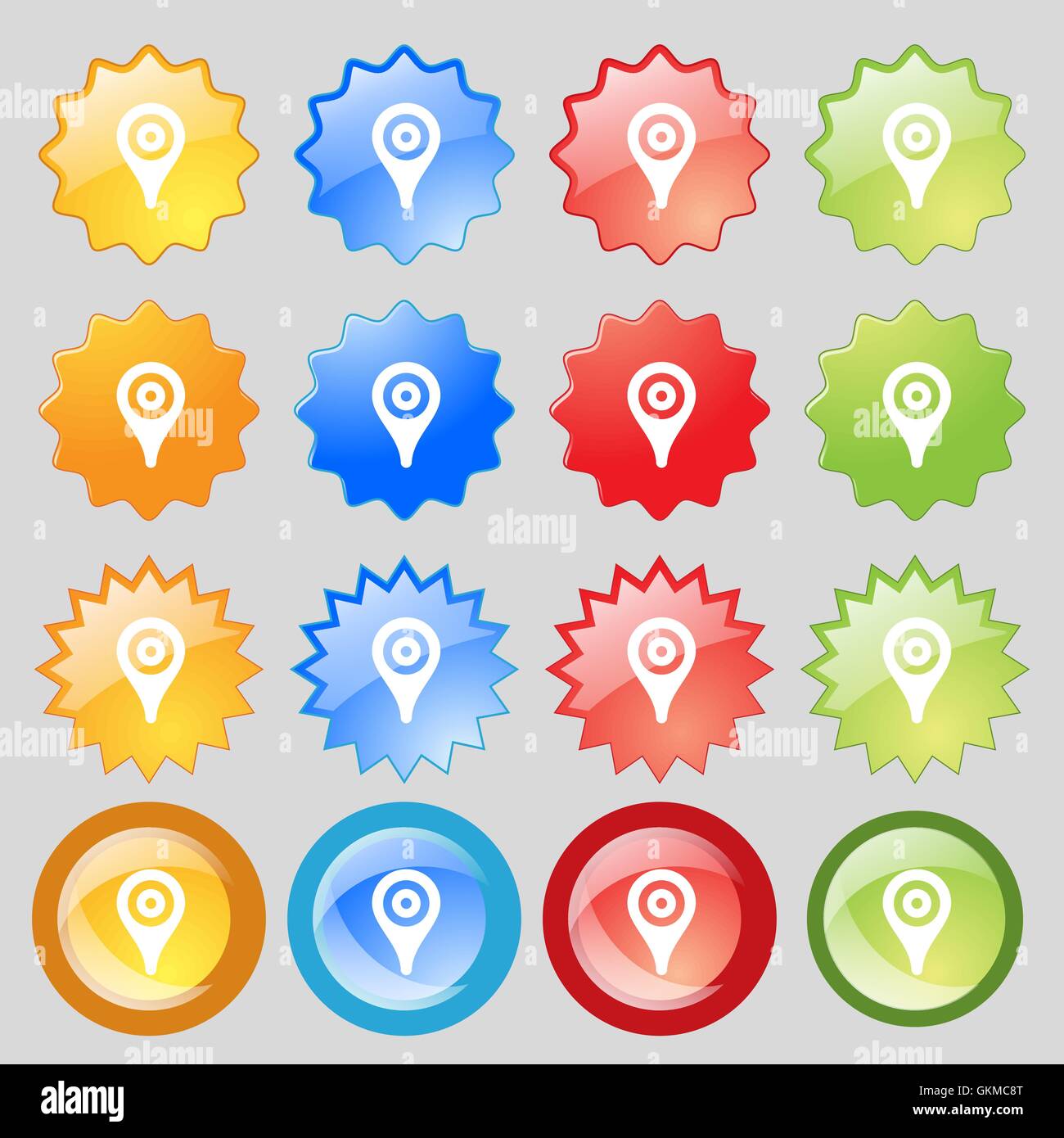 Map pointer, GPS location icon sign. Set from sixteen multi-colored ...