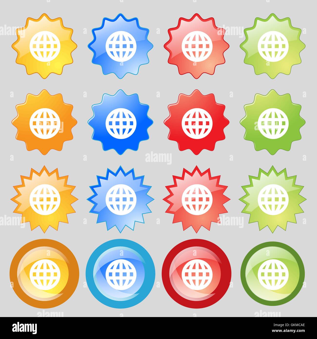 Globe, World map geography icon sign. Set from sixteen multi-colored ...