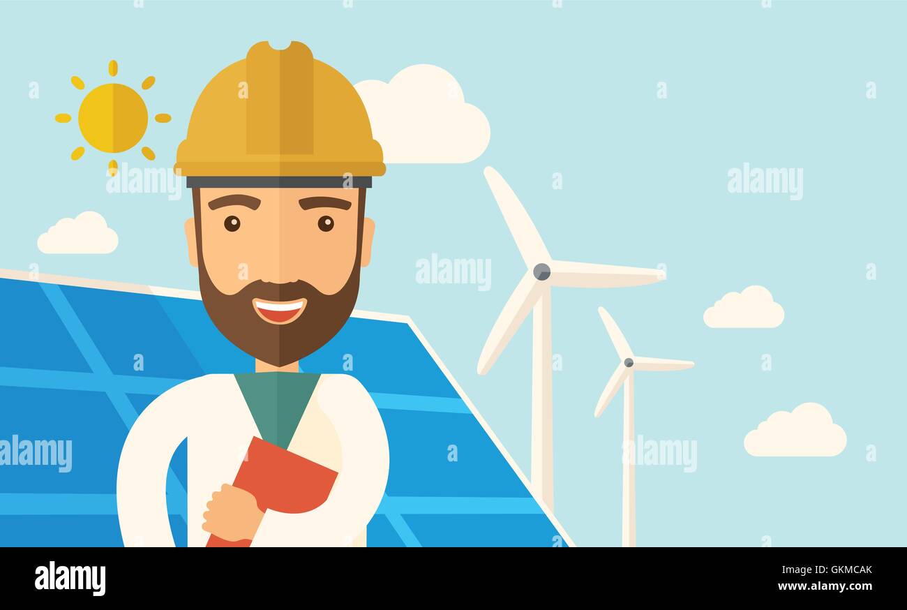 Man in solar panel and windmills Stock Vector Image & Art - Alamy