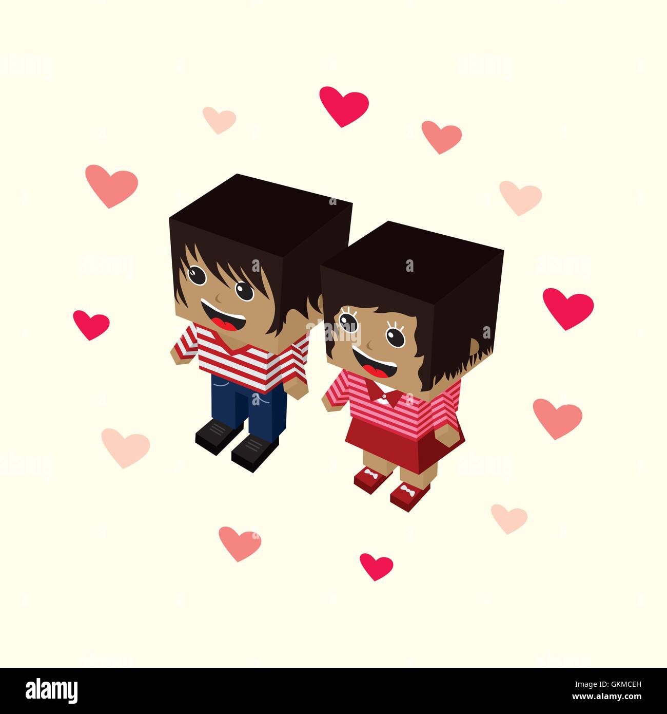 love couple block isometric cartoon character Stock Vector Image & Art ...