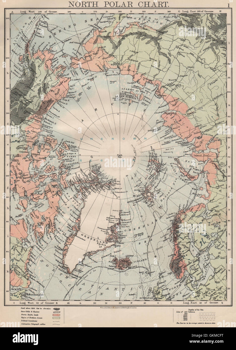 NORTH POLAR CHART. Shows explorers' routes. Nansen 1895. JOHNSTON, 1903 ...