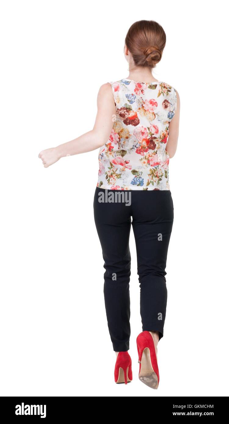running business woman. back view. going young girl in suit. Re Stock ...