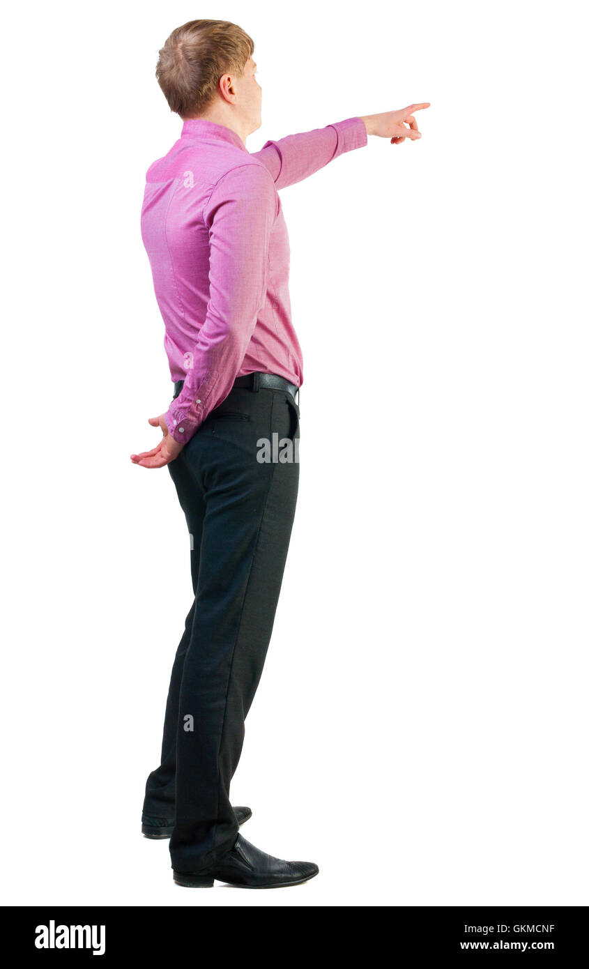 Back view of pointing young business men in pink shirt Stock Photo - Alamy