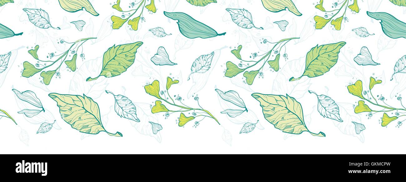 Vector lineart spring leaves horizontal border seamless pattern ...