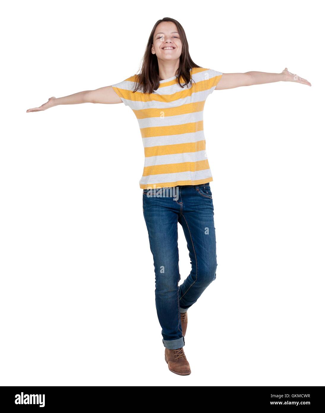 front view of joyful woman celebrating victory hands up Stock Photo - Alamy
