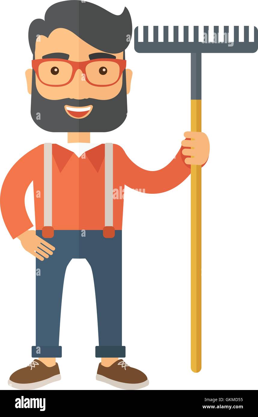 Man with a mustache holding rake Stock Vector Image & Art - Alamy