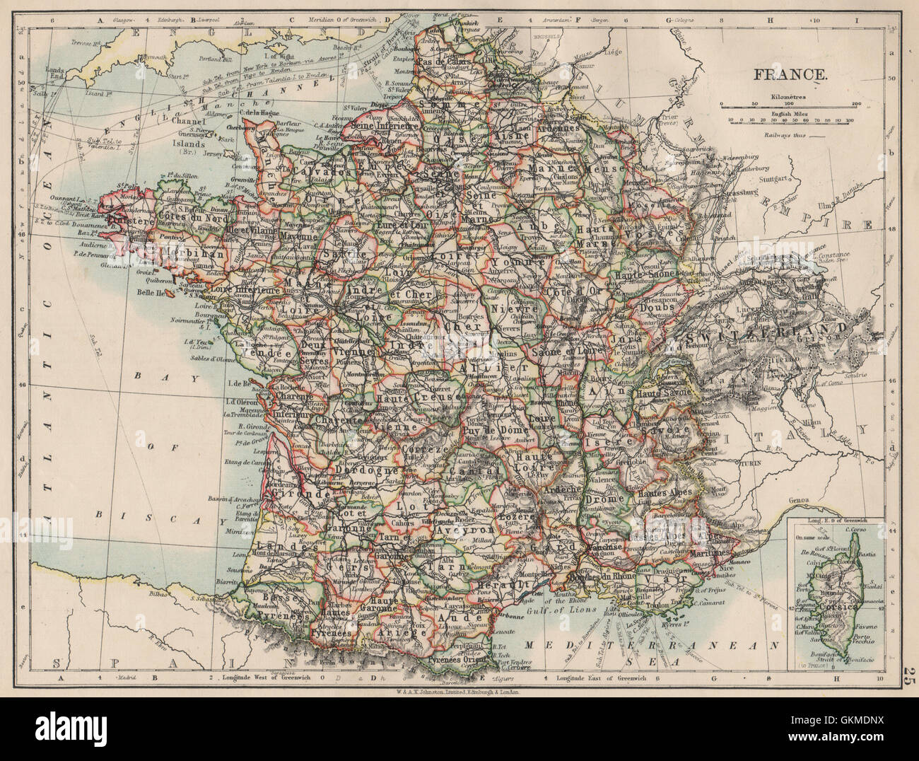 FRANCE. German Alsace & Lorraine. Undersea telegraph cables. JOHNSTON ...