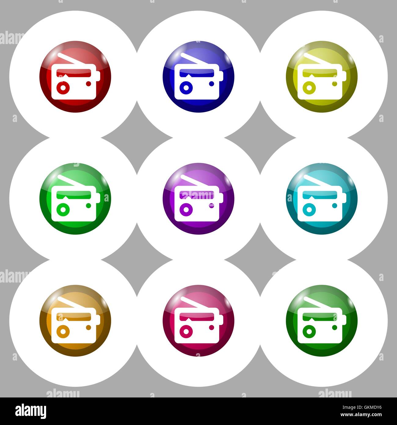 Retro Radio icon sign. symbol on nine round colourful buttons. Vector ...