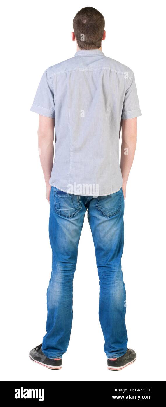 Back view of young men in shirt and jeans Stock Photo - Alamy