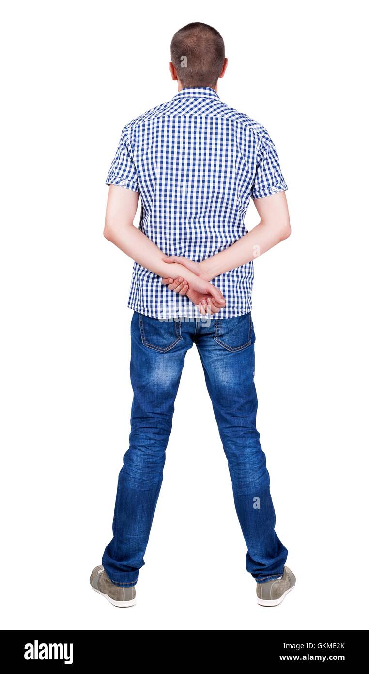 Back view of handsome man in shirt looking up Stock Photo - Alamy