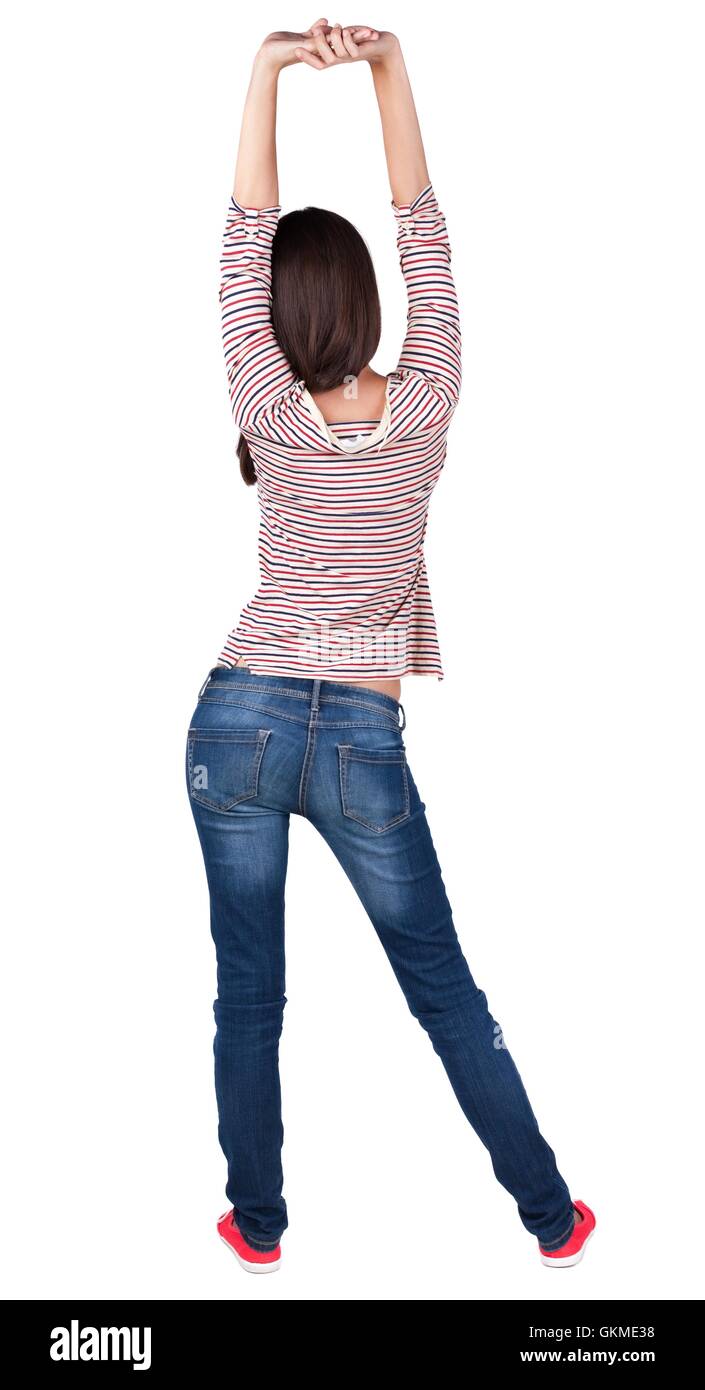 back view of standing young beautiful brunette woman Stock Photo - Alamy