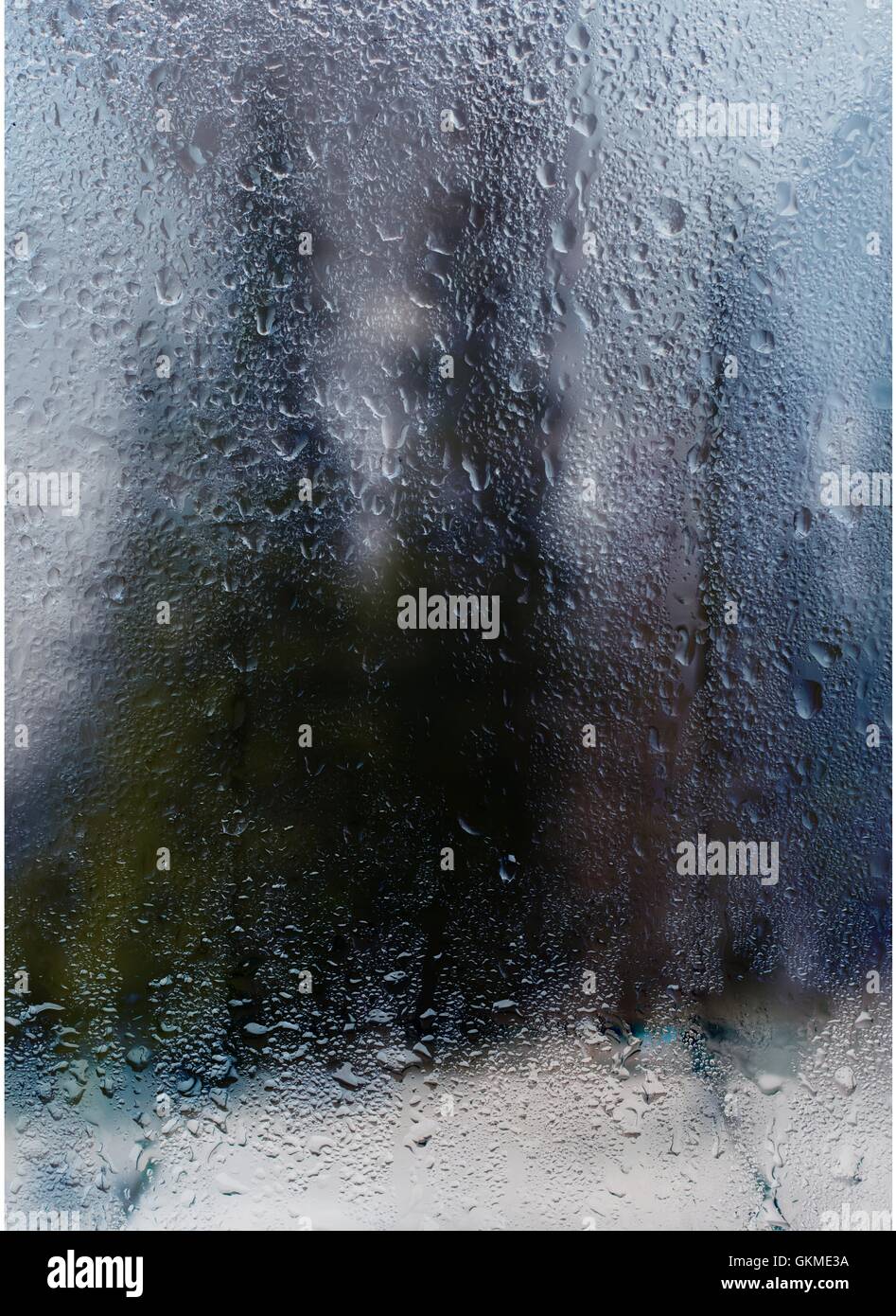 Rainy autumn landscape through a window with raindrops Stock Photo - Alamy