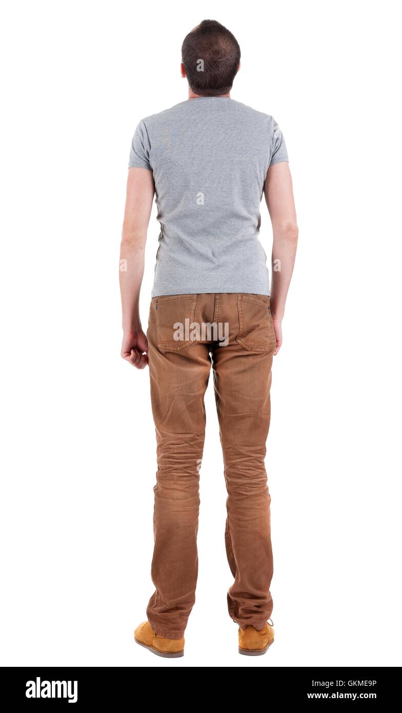 Back view of handsome man in shirt and jeanst looking up Stock Photo ...