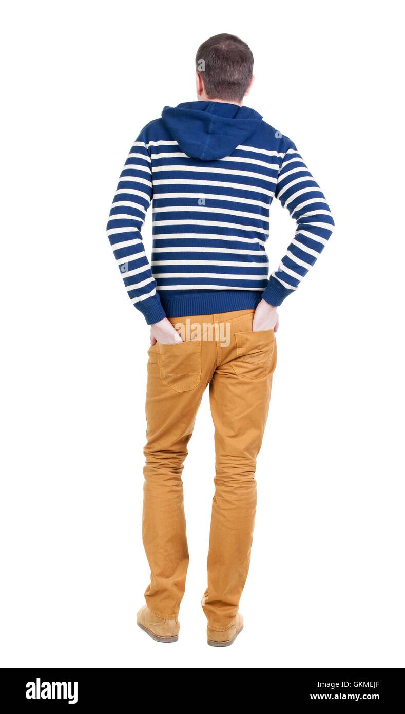 Back view of handsome man in striped hooded sweater Stock Photo - Alamy